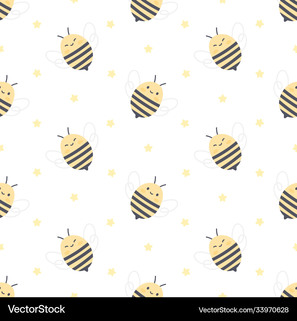 Cute bee and stars seamless pattern background Vector Image