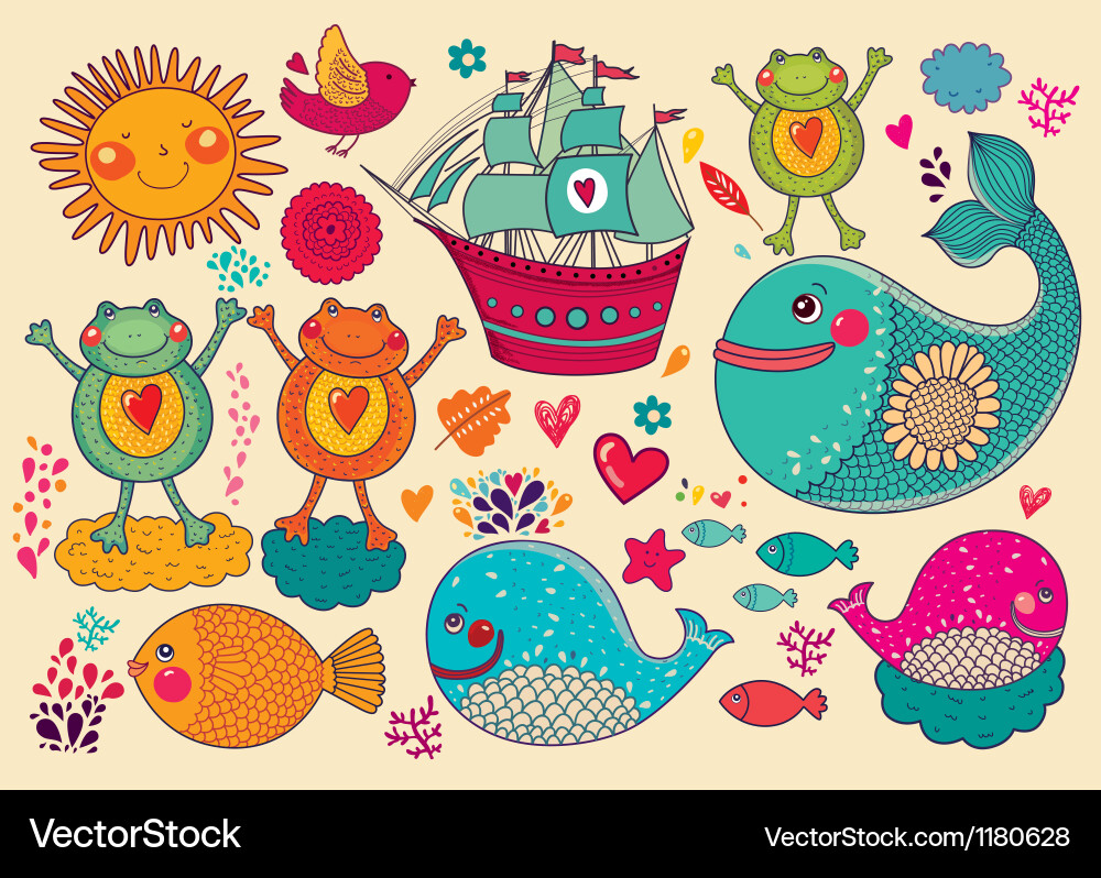 Cute Cartoon Animals Playing Royalty Free Vector Image