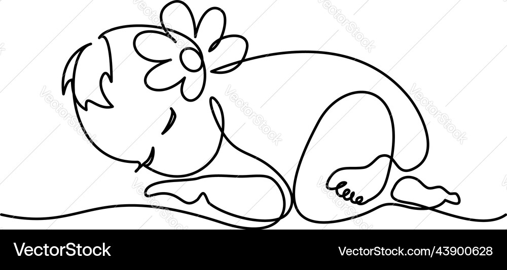 Cute sleeping newborn baby with flower one line Vector Image