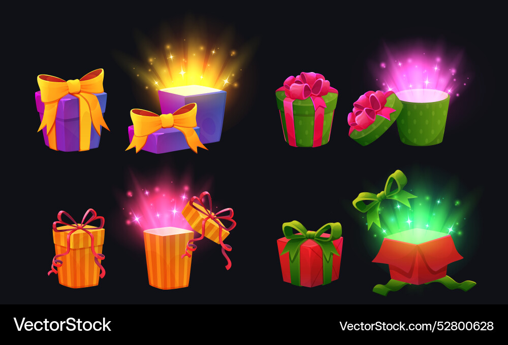Gift box game magic cartoon present with ribbon Vector Image