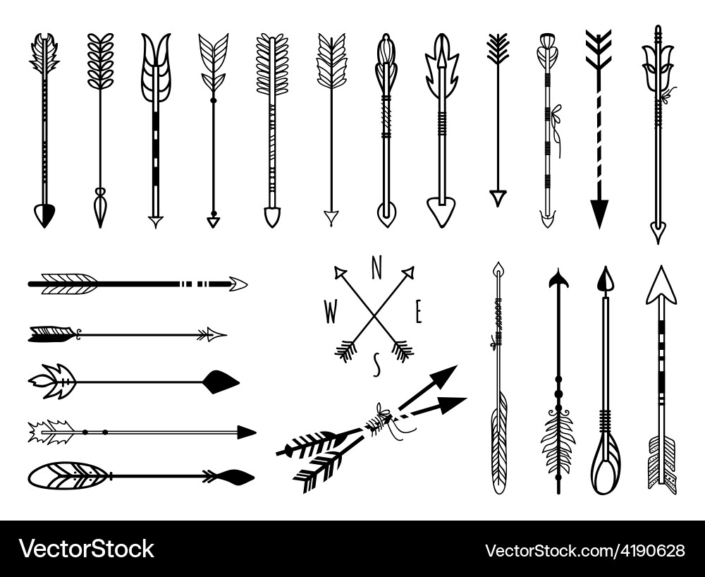 Hand Drawn Arrow Set - Tribal & Shooting Vector Image