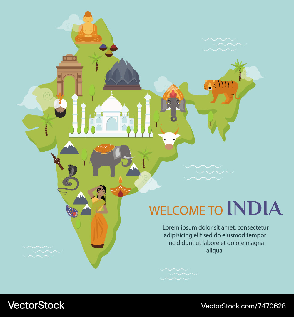 India Landmarks Travel Map Royalty Free Vector Image