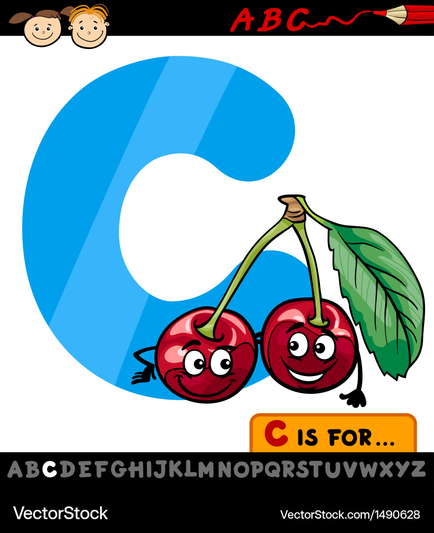 Letter c with cherry cartoon Royalty Free Vector Image