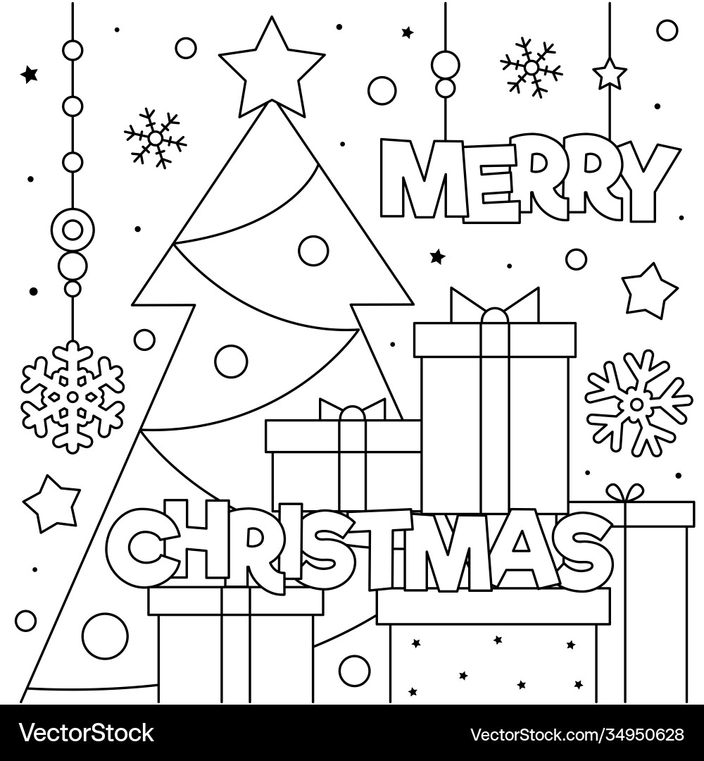 Merry christmas coloring page black and white Vector Image