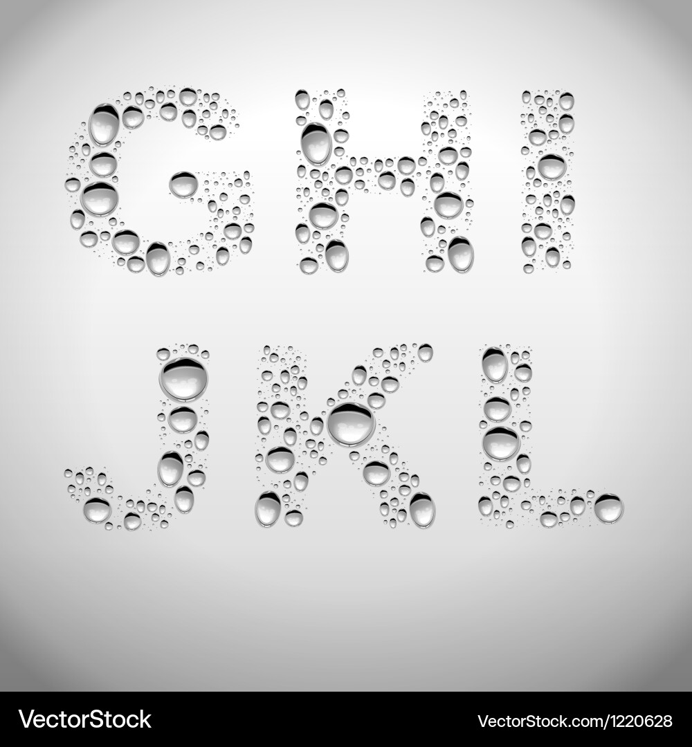 Realistic water drops font from g to l Royalty Free Vector