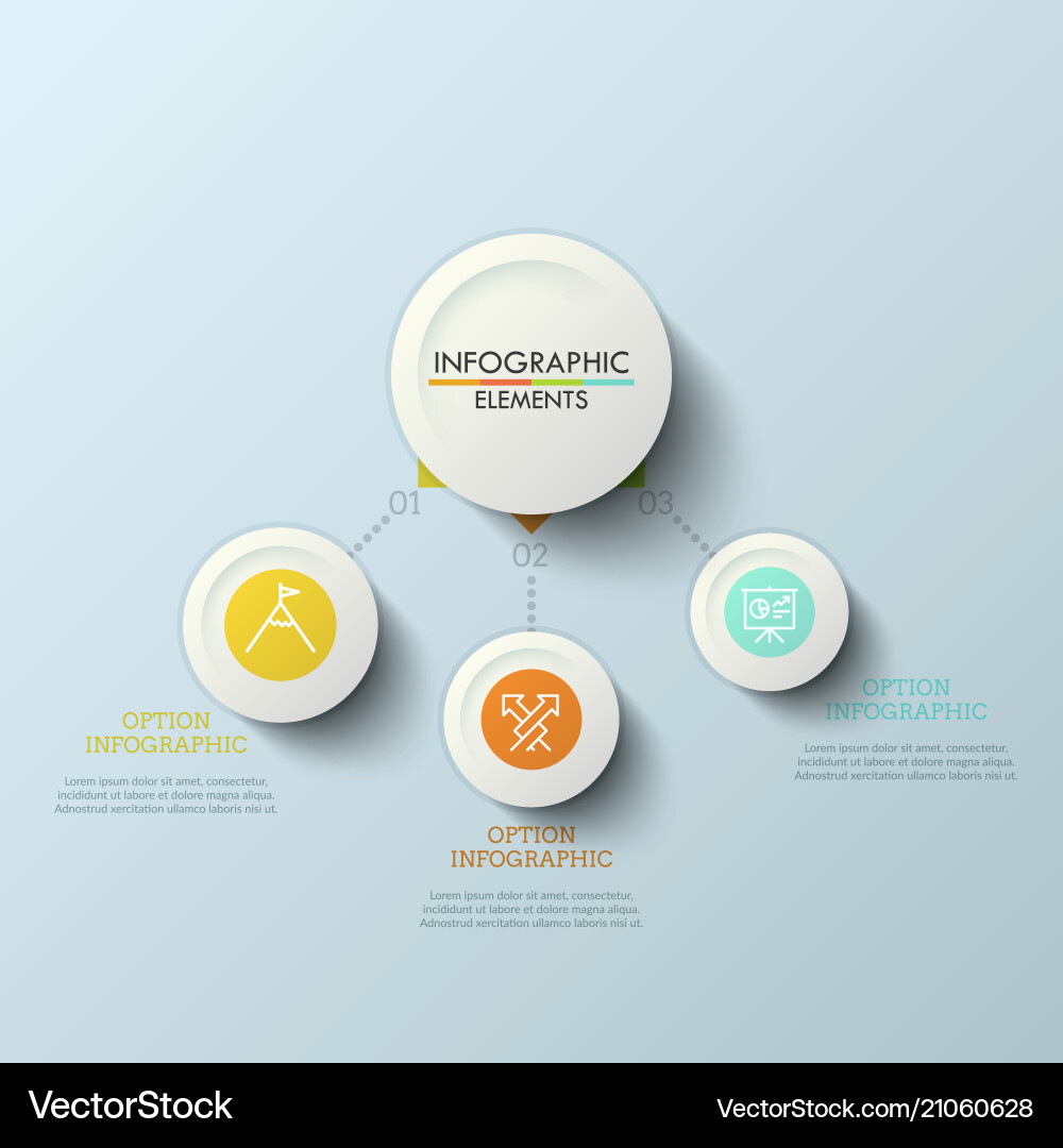 Workflow chart with 3 options main round element Vector Image