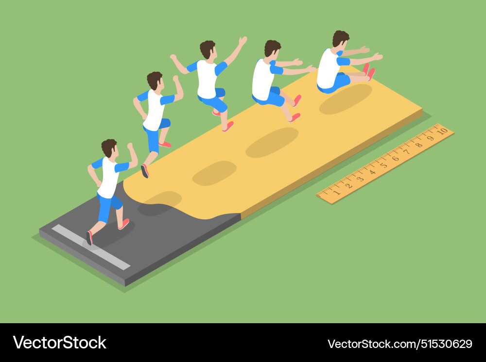 3d isometric flat of long jump Royalty Free Vector Image