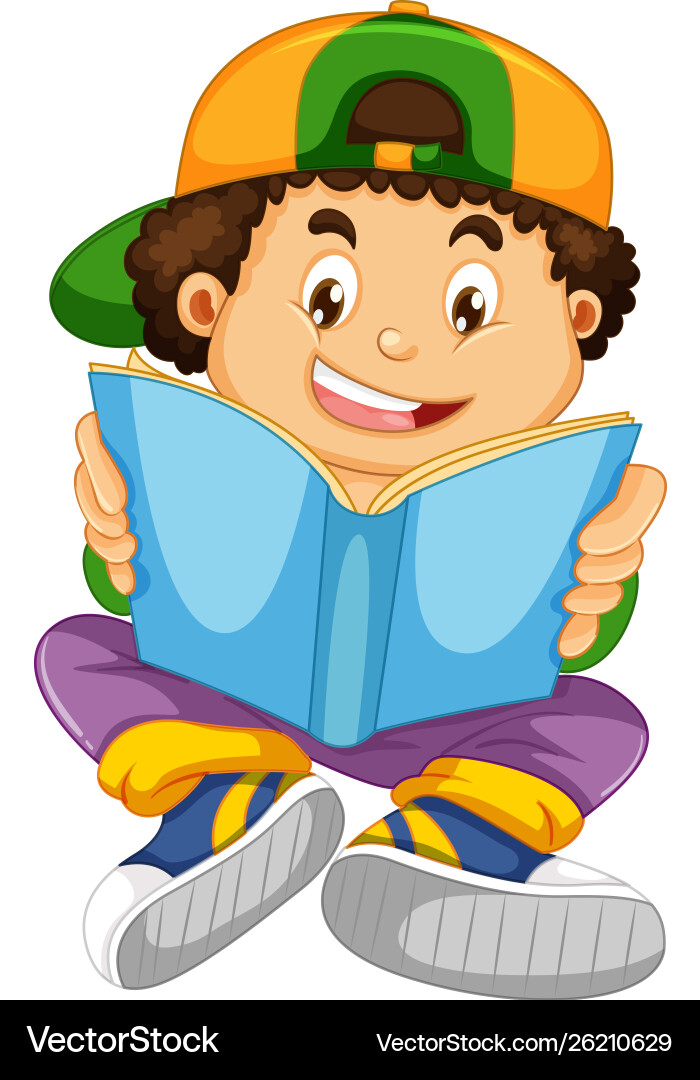 A boy reading book Royalty Free Vector Image - VectorStock