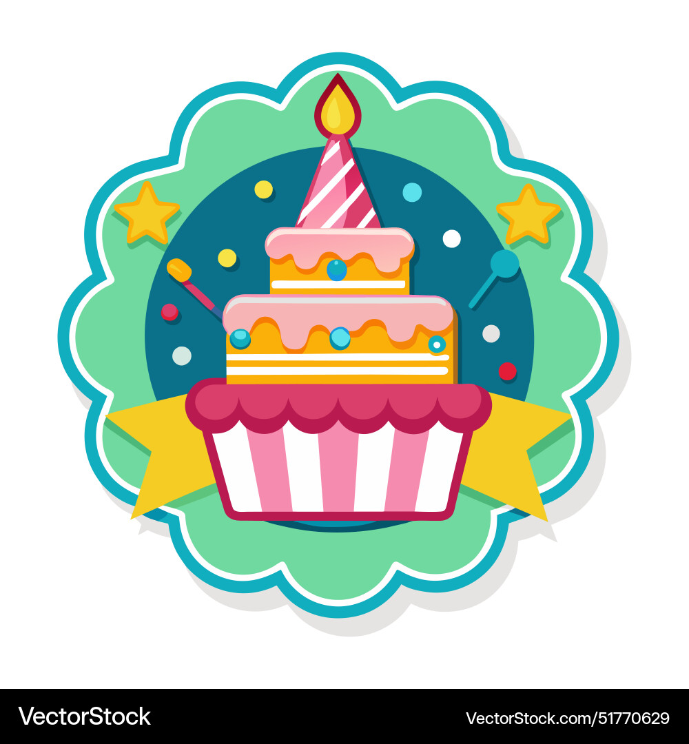 Birthday invitation sticker flat Royalty Free Vector Image