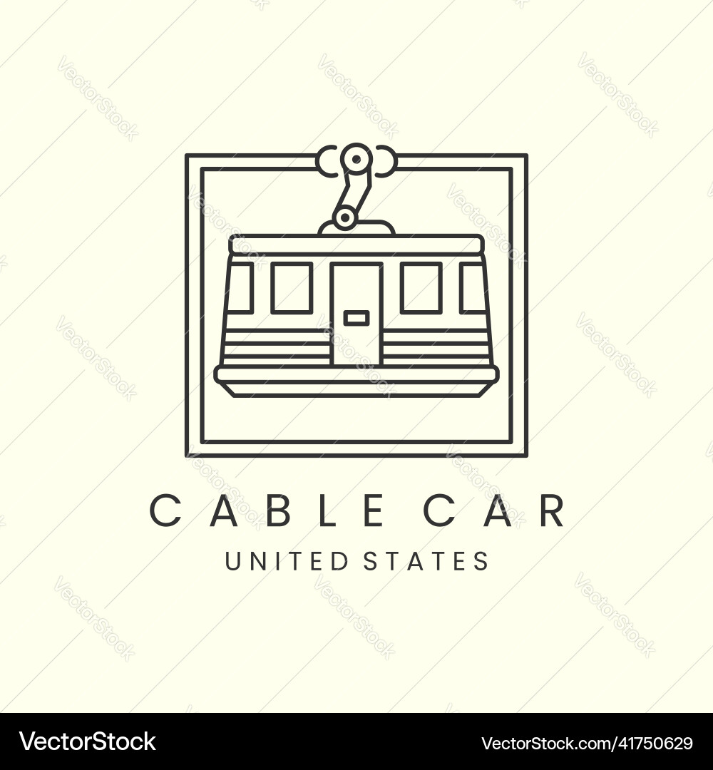 Cable car with emblem and line art style logo Vector Image