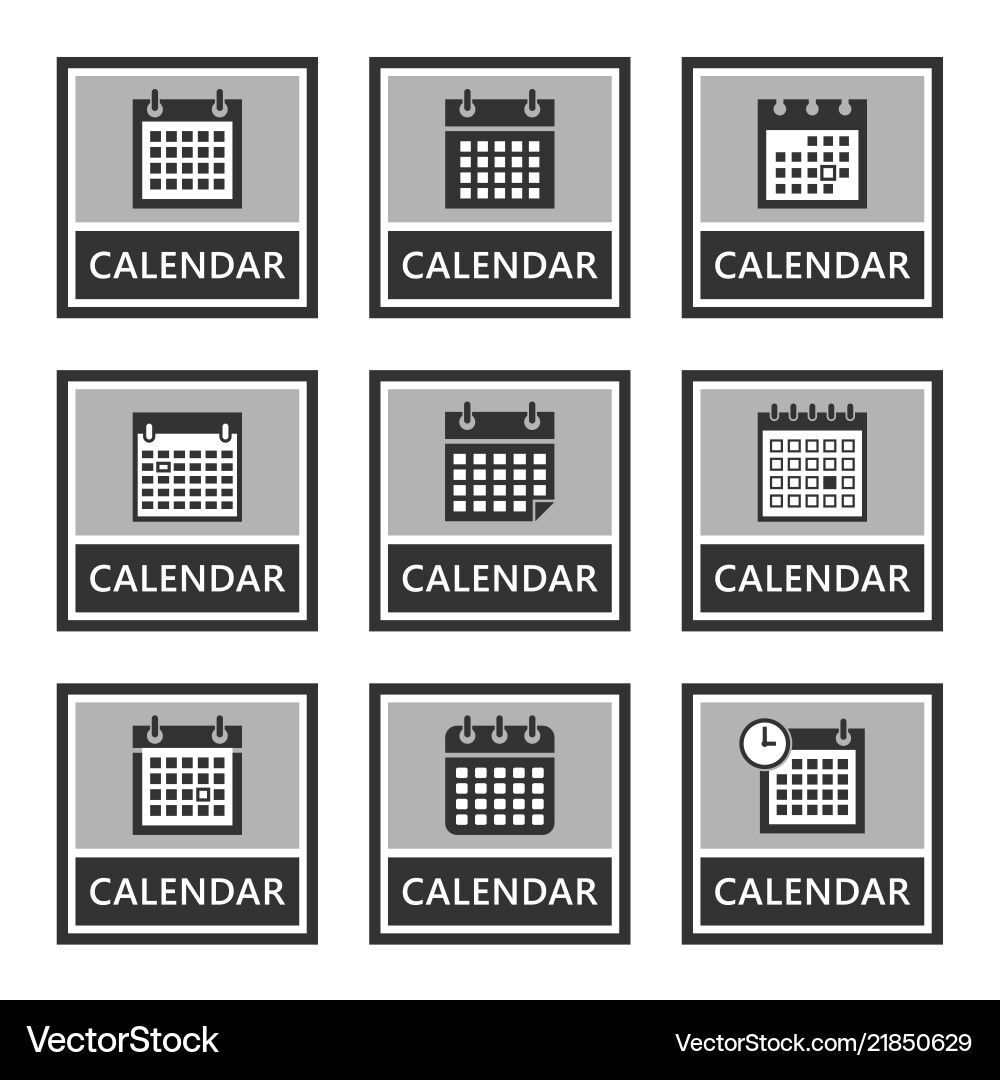 Calendar icons and signs set Royalty Free Vector Image