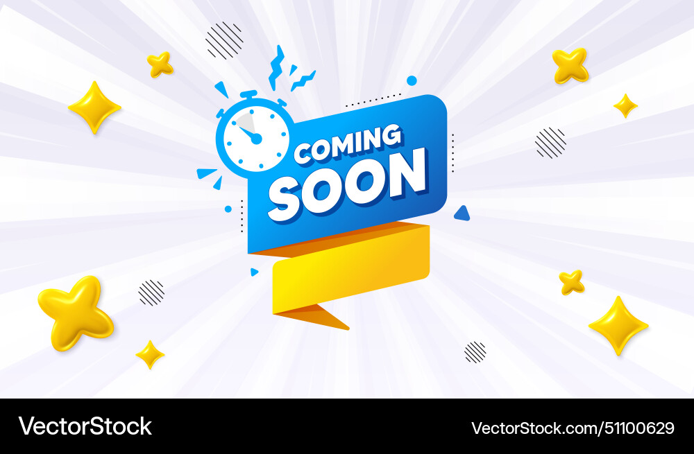 Coming soon paper banner timer announcement tag Vector Image