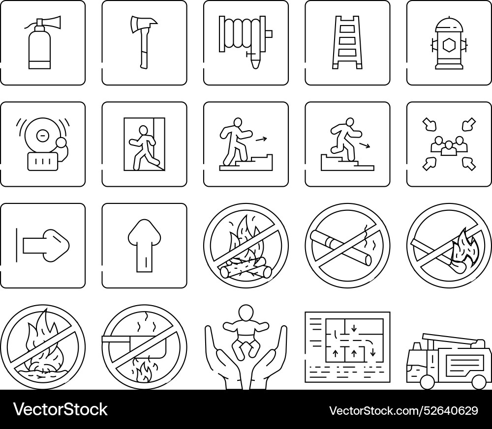Emergency fire exit safety escape icons set Vector Image