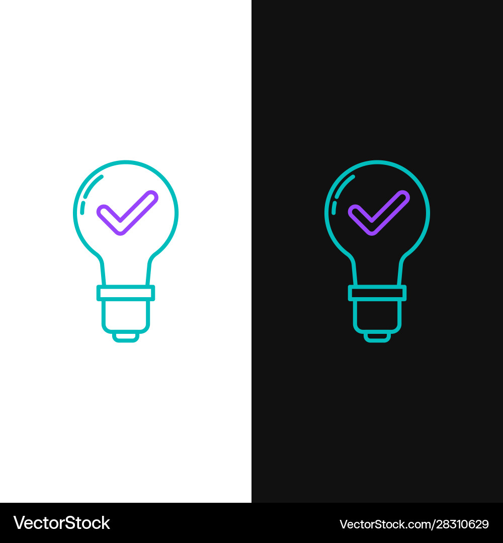 Green and purple line light bulb check mark Vector Image