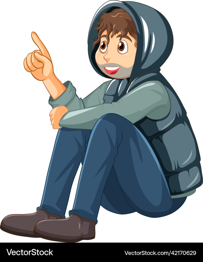 Homeless man sitting cartoon character Royalty Free Vector