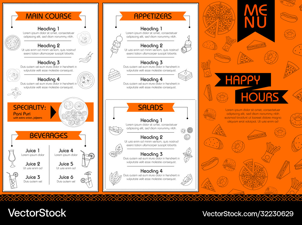 Tri-fold food menu artwork design Royalty Free Vector Image