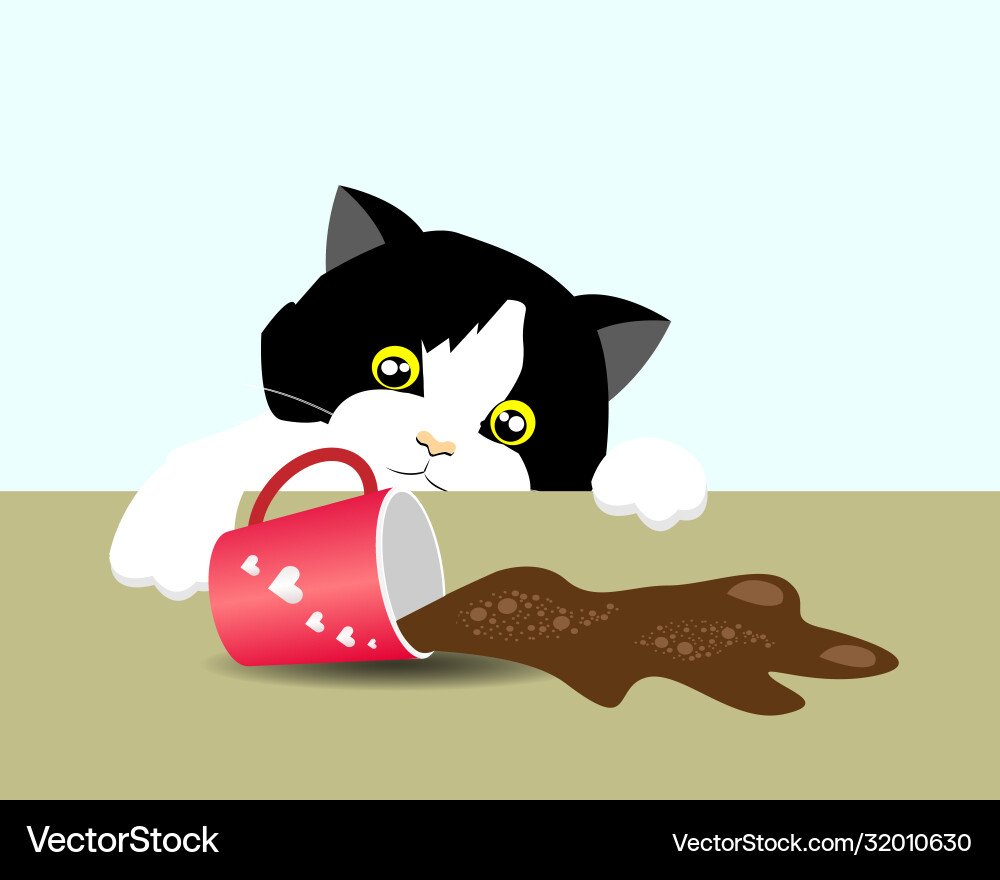 Adorable cat spilled out coffee Royalty Free Vector Image