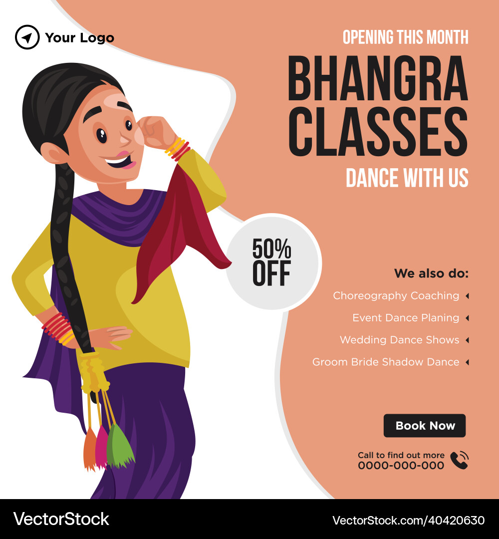 Banner design of bhangra classes Royalty Free Vector Image