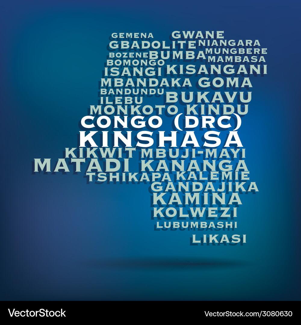 Congo drc map made with name of cities Royalty Free Vector