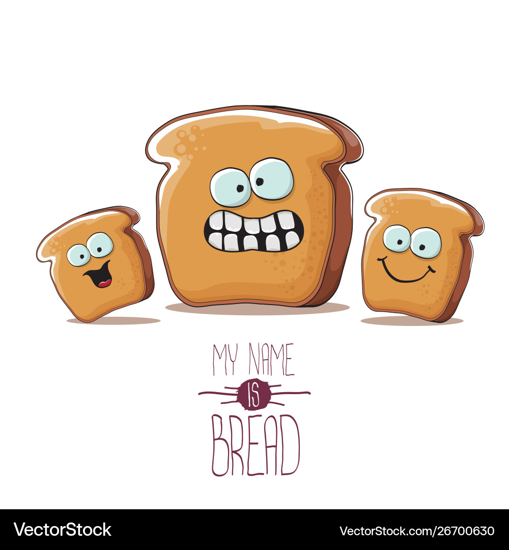 Funky cartoon bread character with friends Vector Image