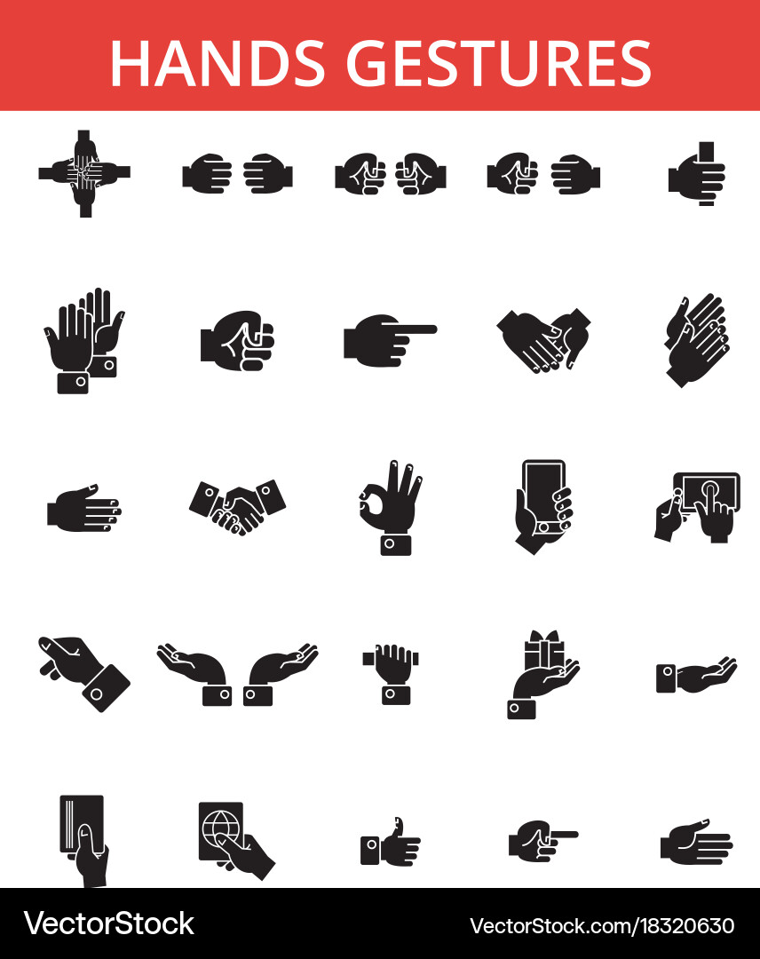 Hands gestures thin line icons Royalty Free Vector Image