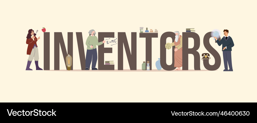 Inventors flat text composition Royalty Free Vector Image