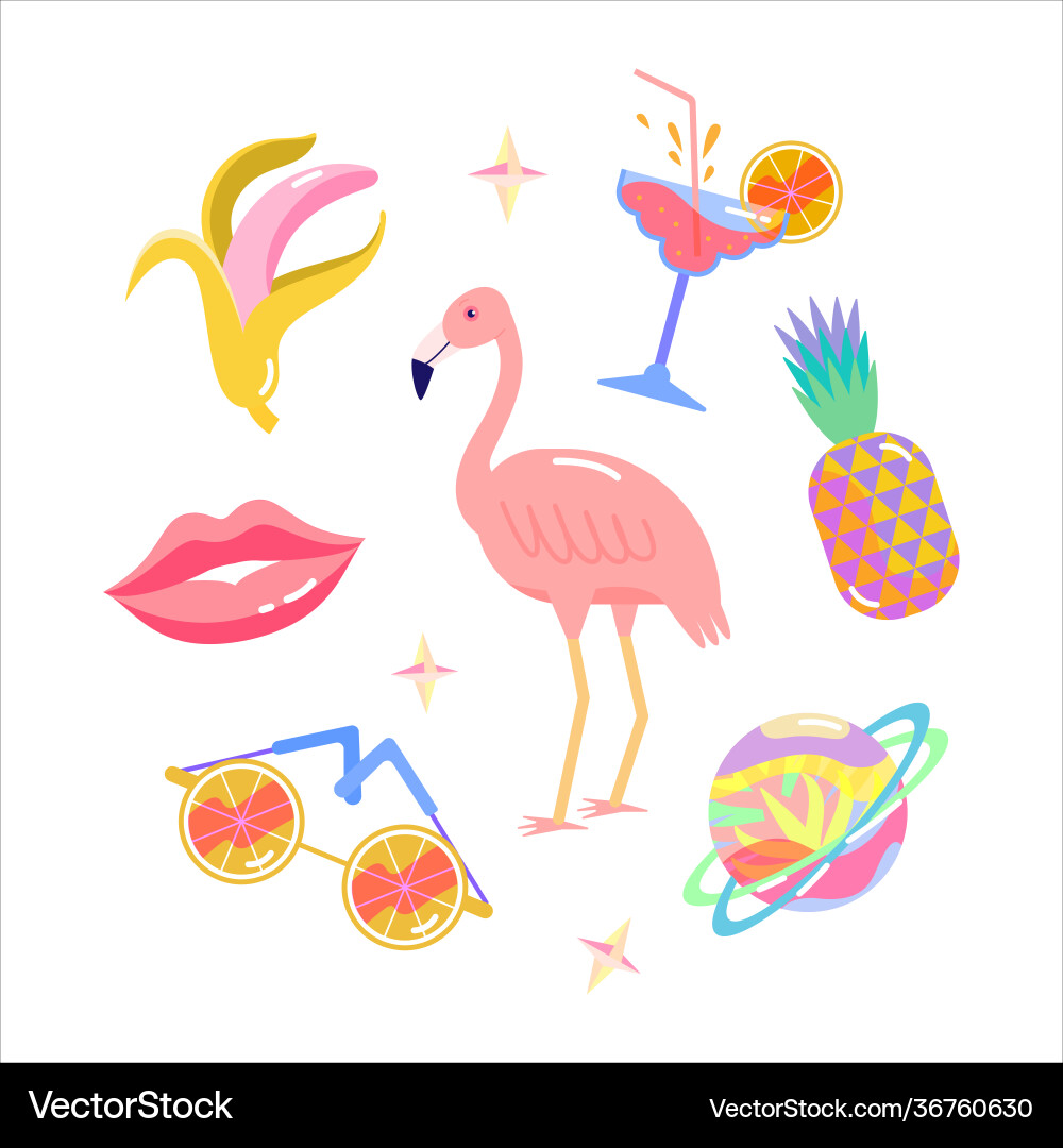 Summer design elements set flamingo pineapple Vector Image