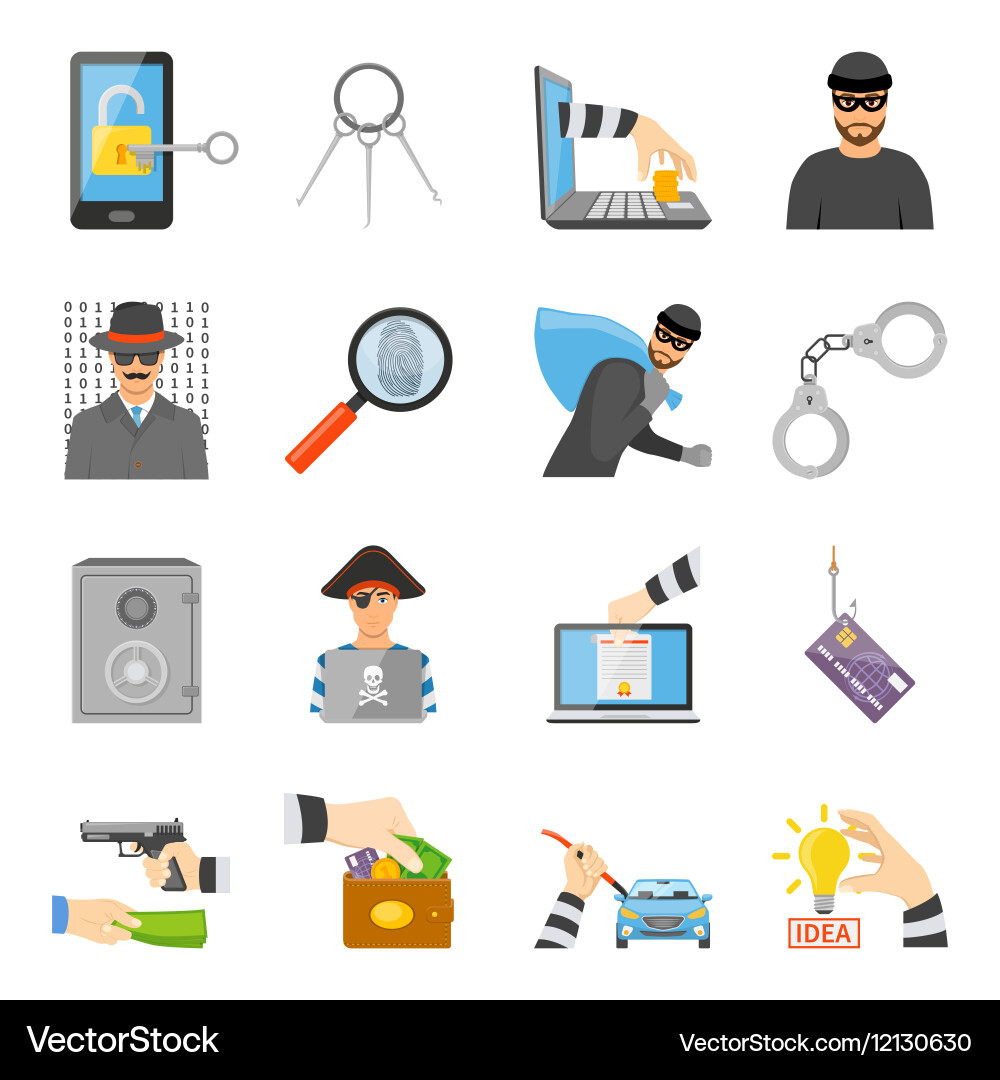 Theft icons set Royalty Free Vector Image - VectorStock