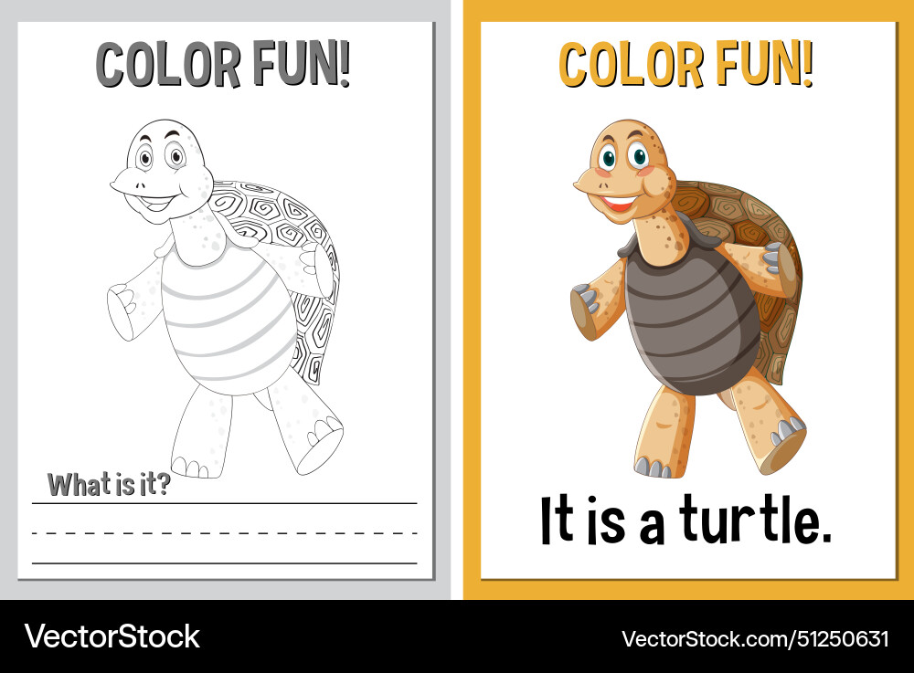 Coloring book pages with a cheerful turtle Vector Image