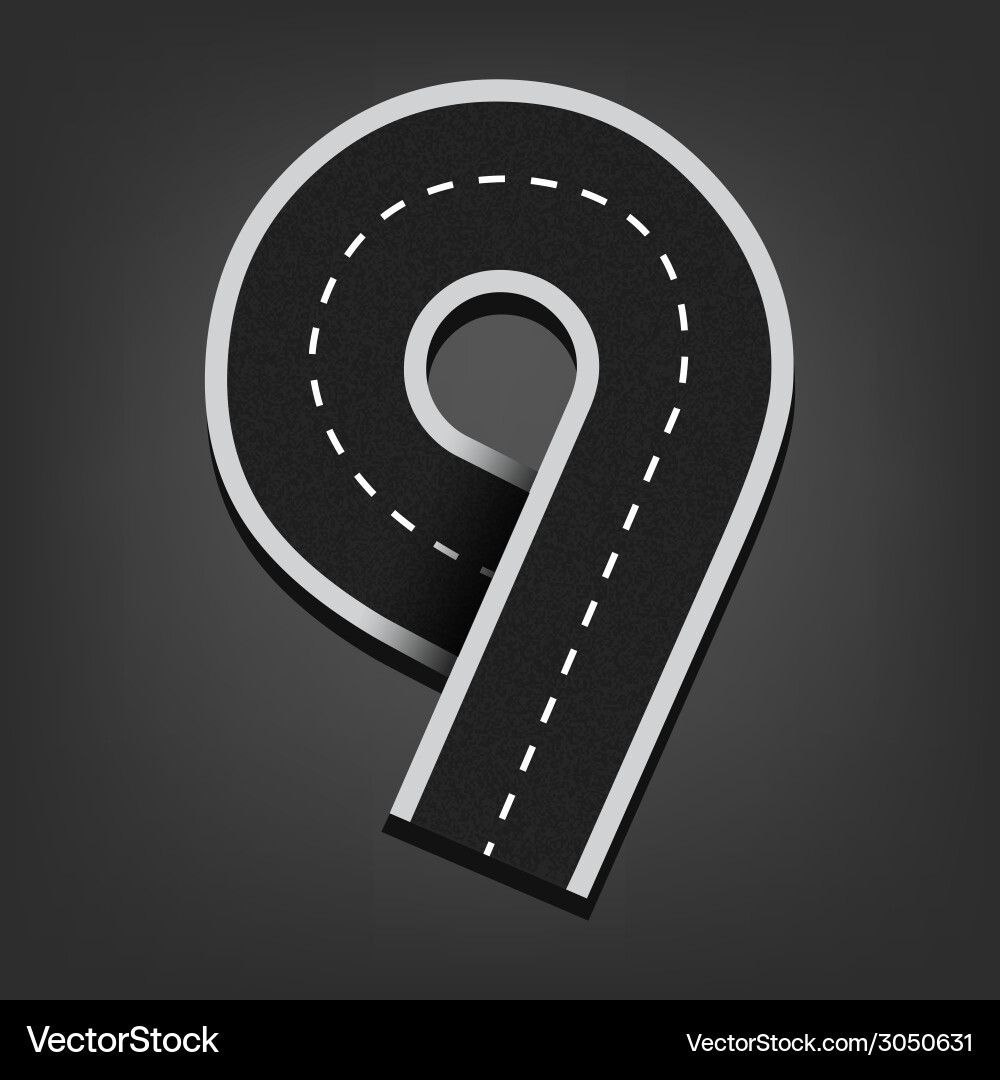 Nine number road font Royalty Free Vector Image