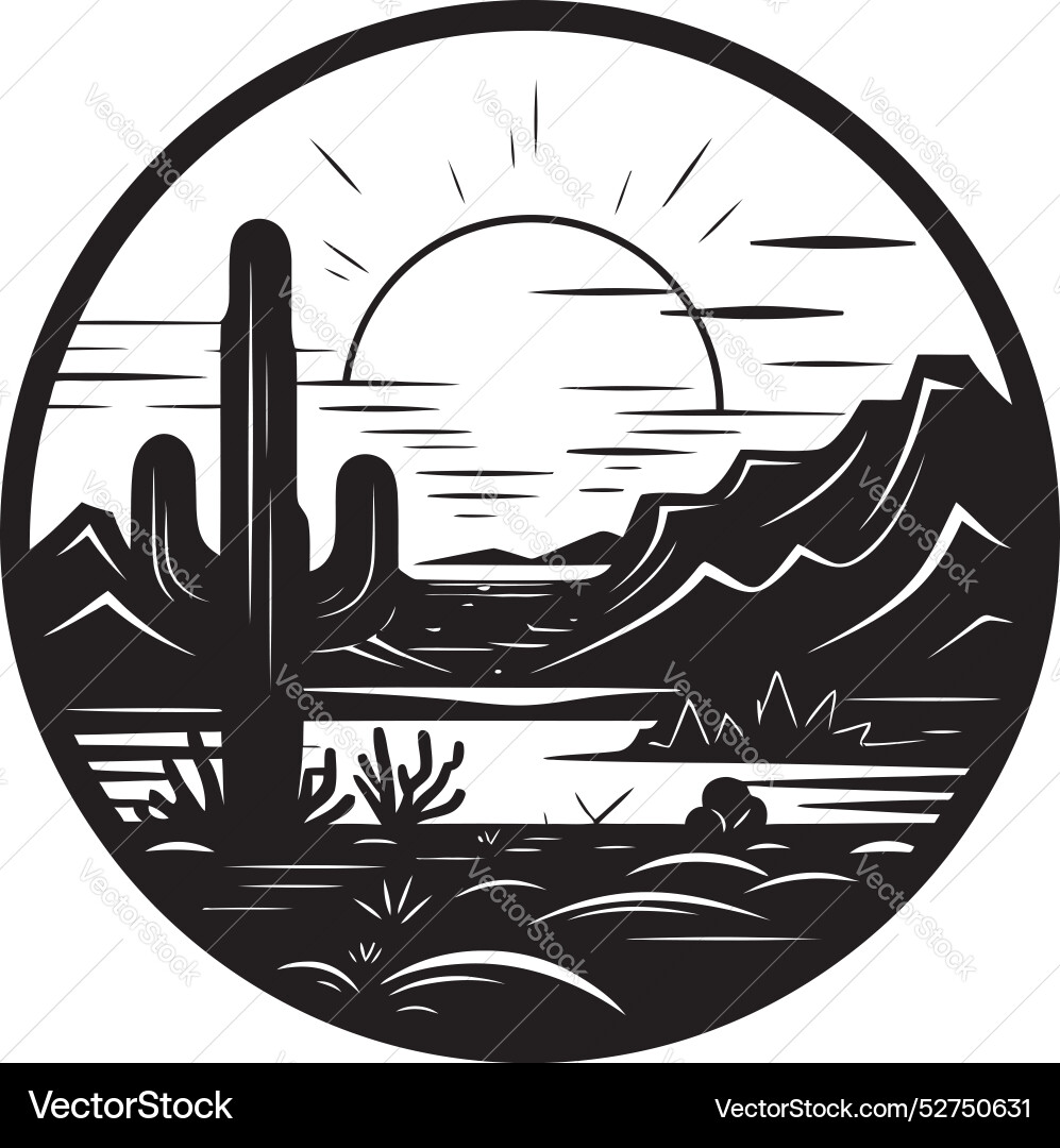 Scorched silence minimalist desert landscape logo Vector Image