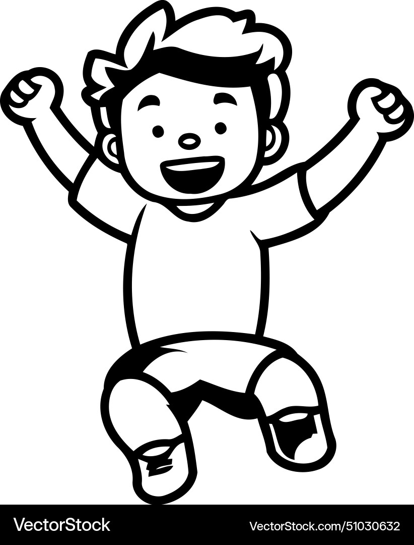 Cute happy boy jumping in cartoon comic style Vector Image
