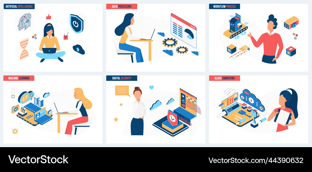 Data management process automation set people Vector Image