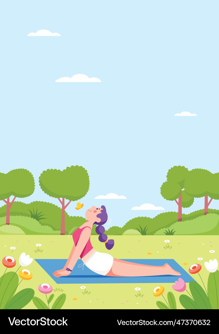 Doing yoga in nature vertical background Vector Image