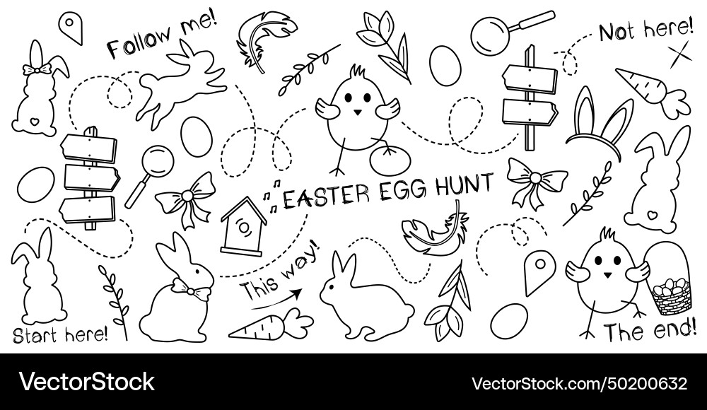 Easter doodle set egg hunt Royalty Free Vector Image