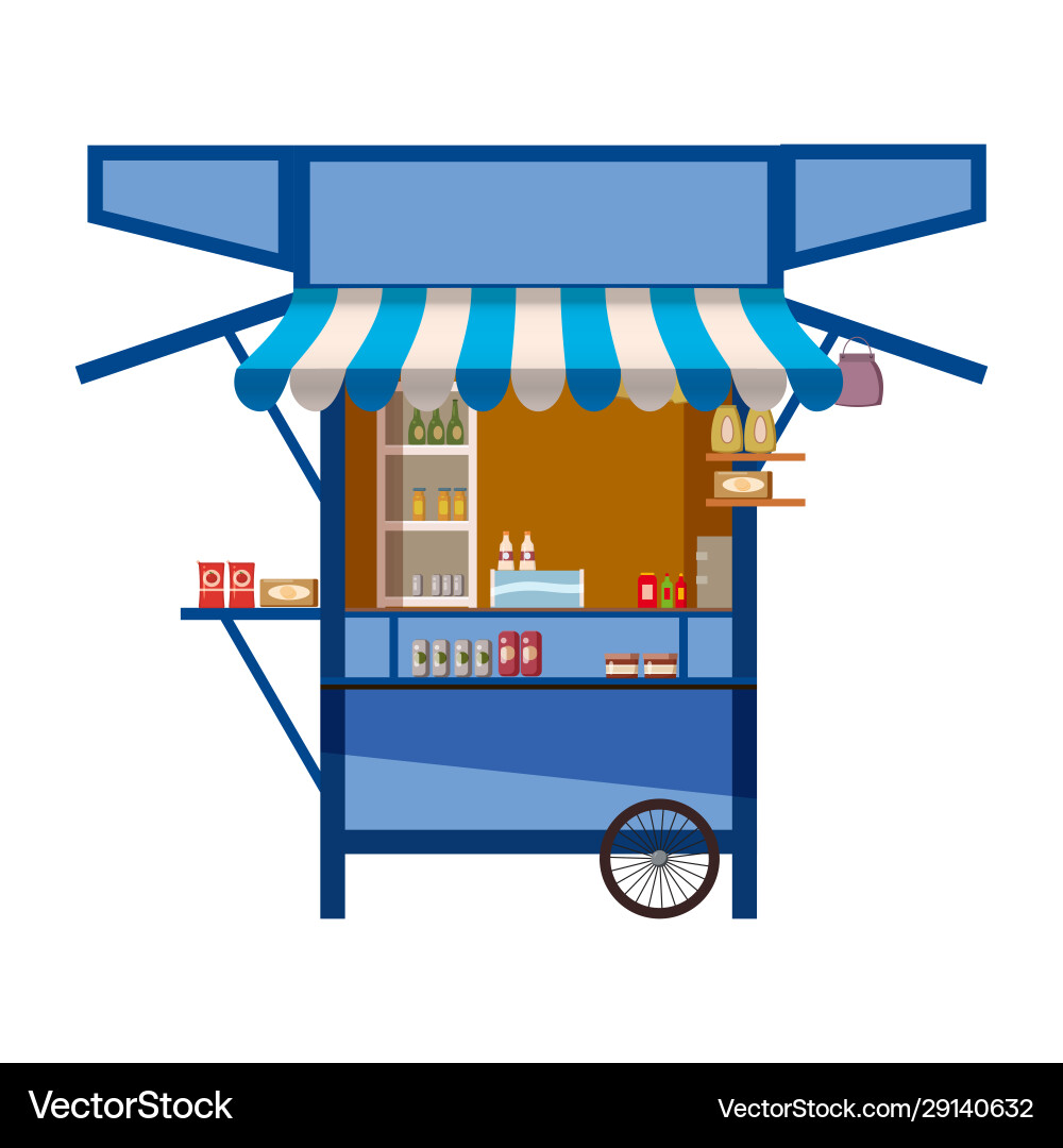 Market store on wheels stand stall and various Vector Image