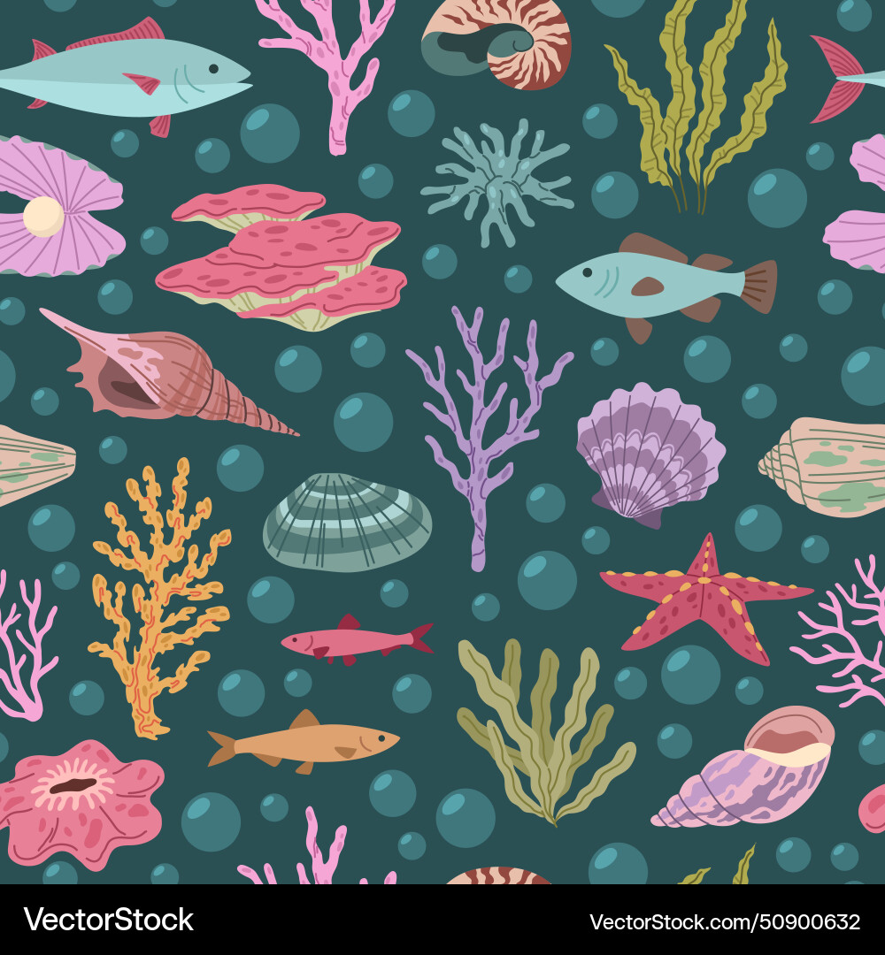 Tropical seashell seamless pattern ocean beach Vector Image