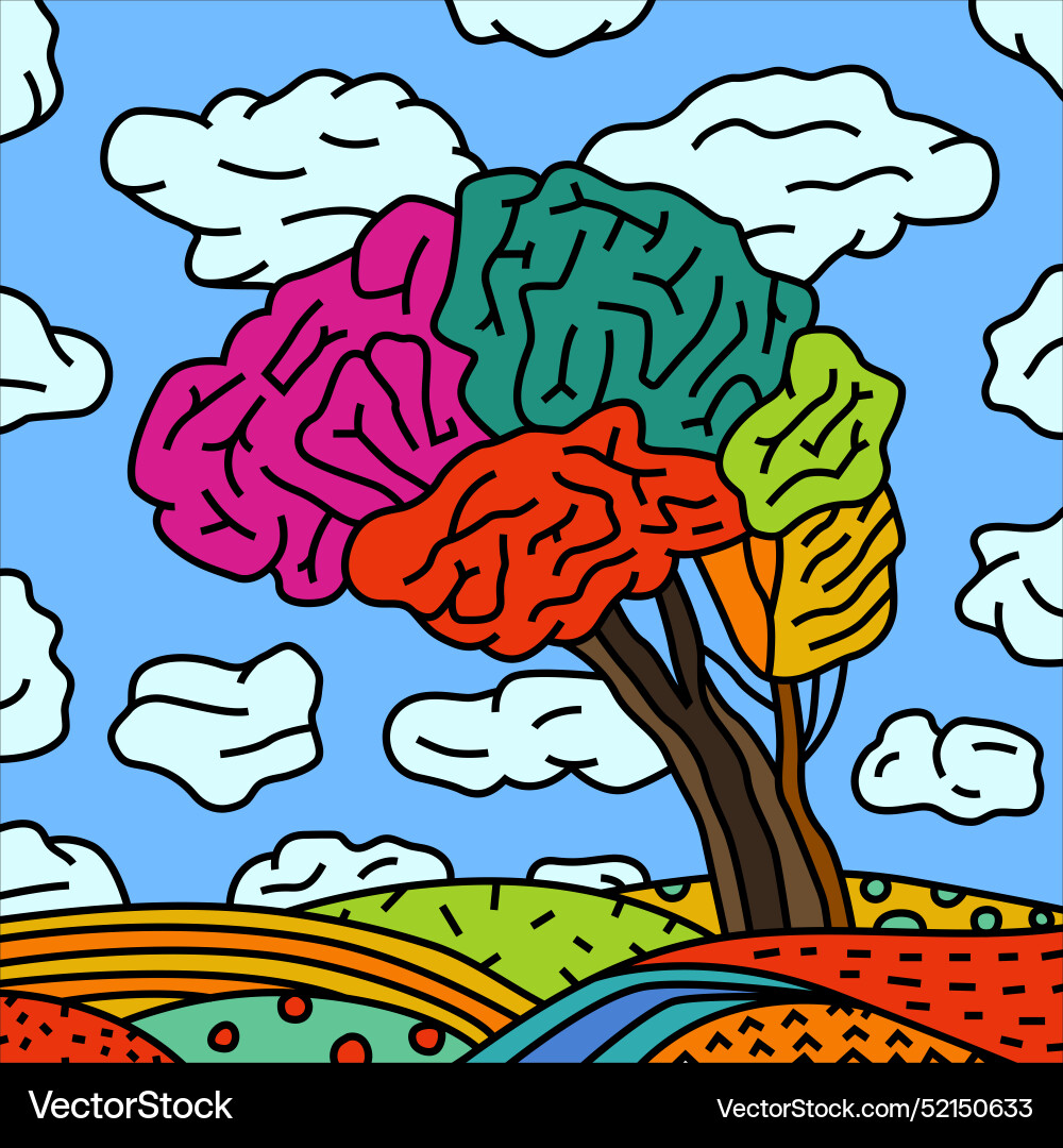 Brain in a shape of tree vibrant spectrum Vector Image