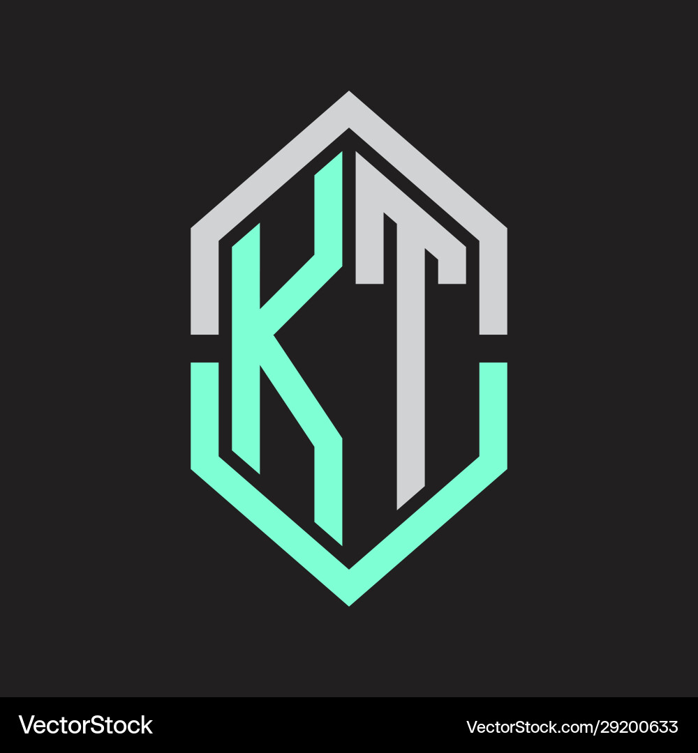 Kt logo monogram with hexagon shape and outline Vector Image