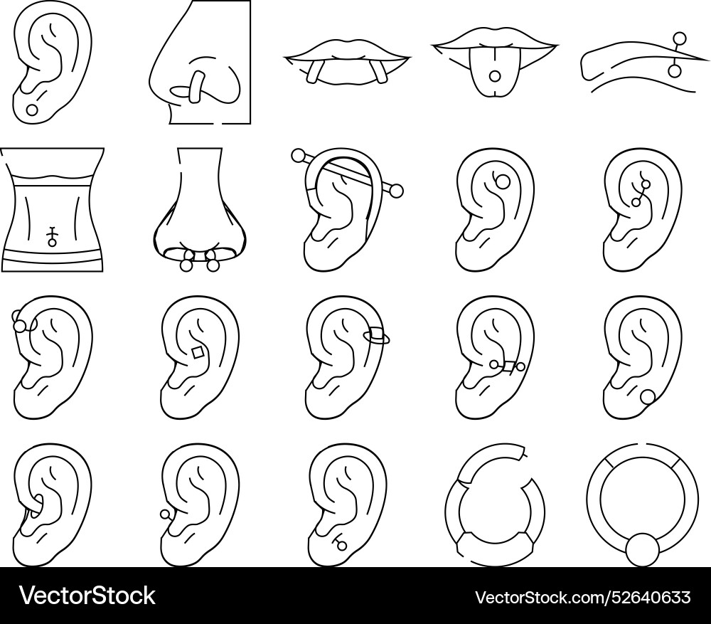 Piercing ring earring nose icons set Royalty Free Vector