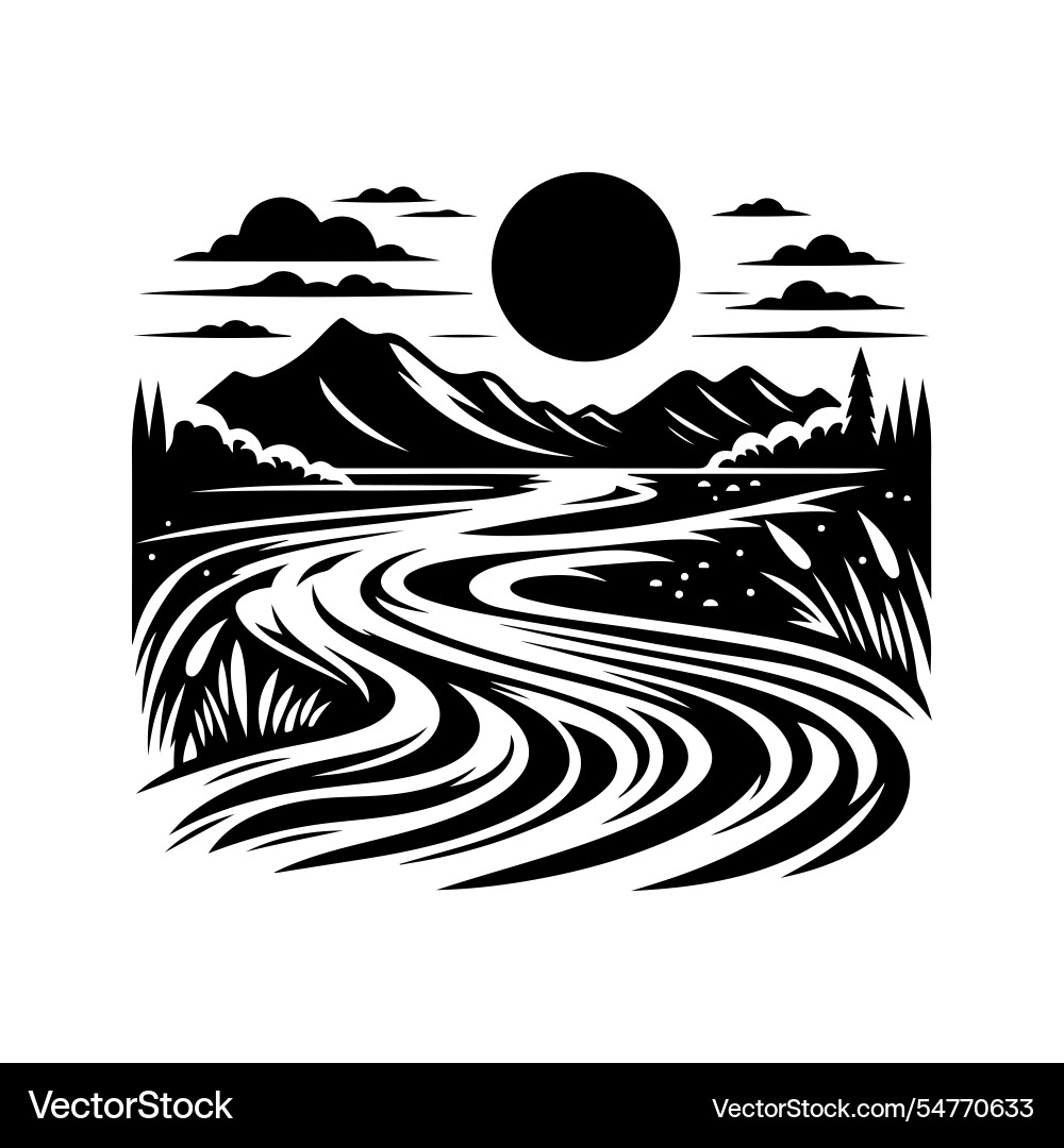 River retro vintage silhouette perfect Royalty Free Vector