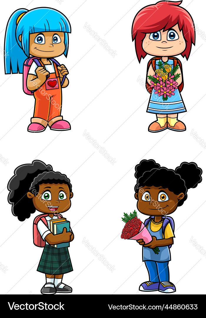 School kids cartoon characters collection set Vector Image