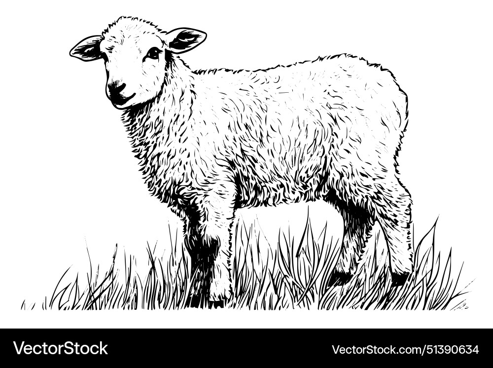 Cute sheep hand drawn ink sketch engraved style Vector Image