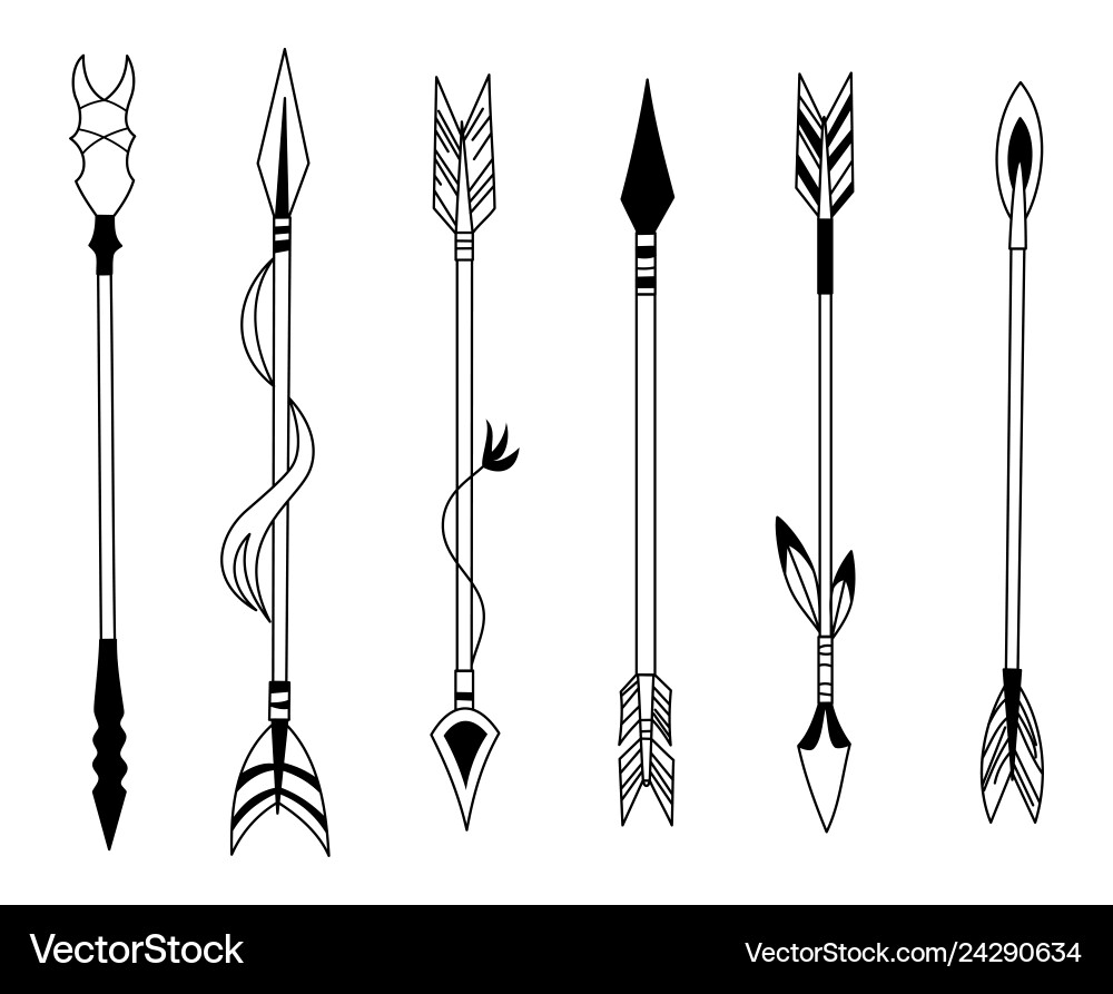 Hand gezogene Feder Pfeil Stammfedern Lizenzfreier Vektor