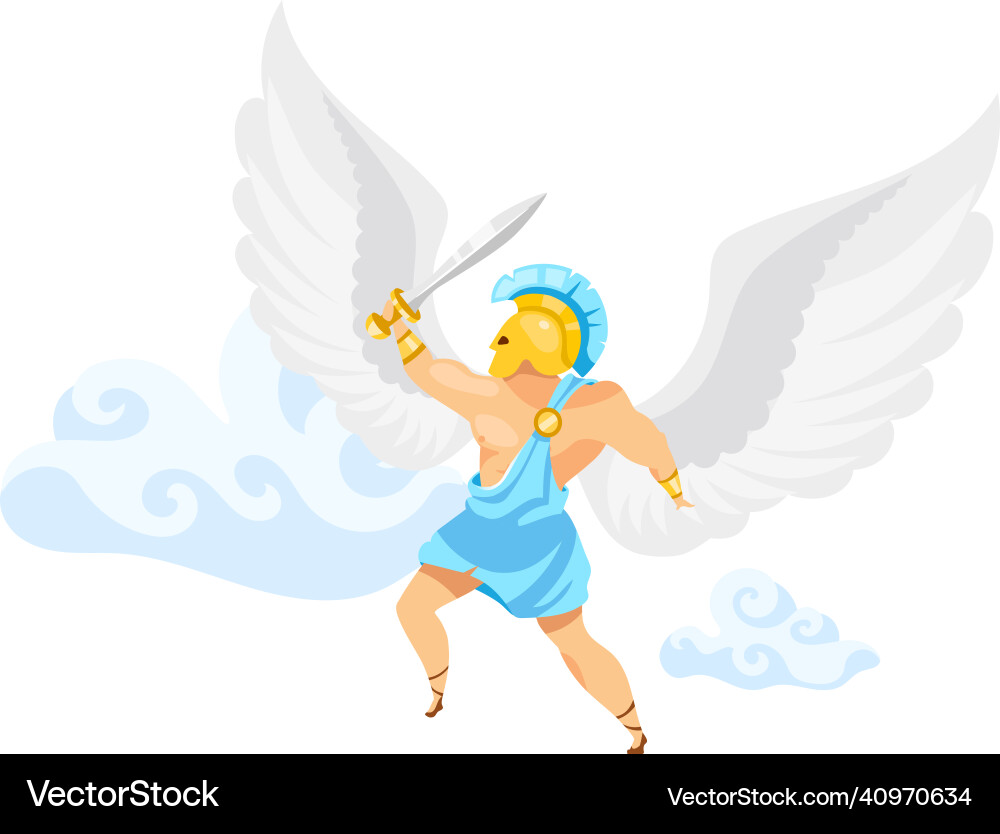 Icarus flat warrior fly in sky fantastical Vector Image