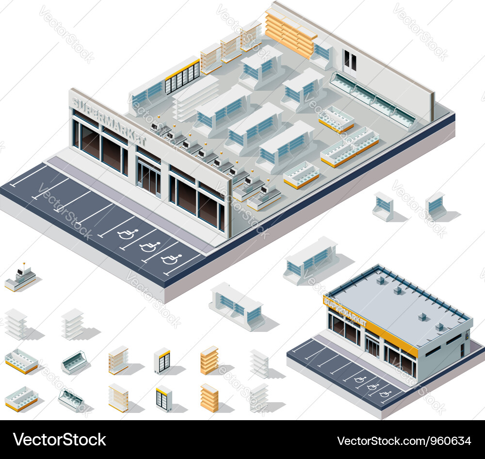Isometric Supermarket Interior Plan Royalty Free Vector