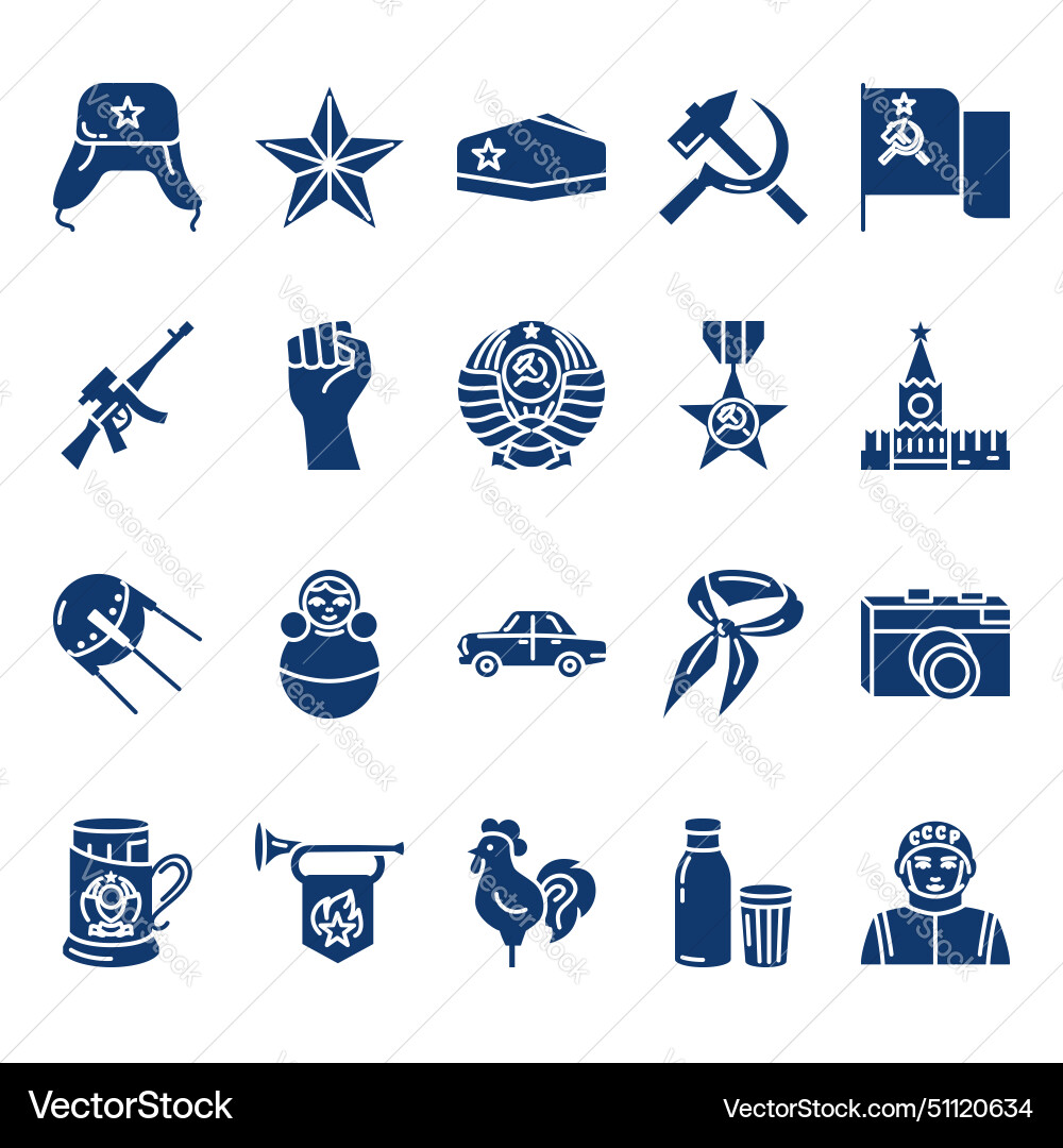 Soviet union silhouette icon set in line style Vector Image