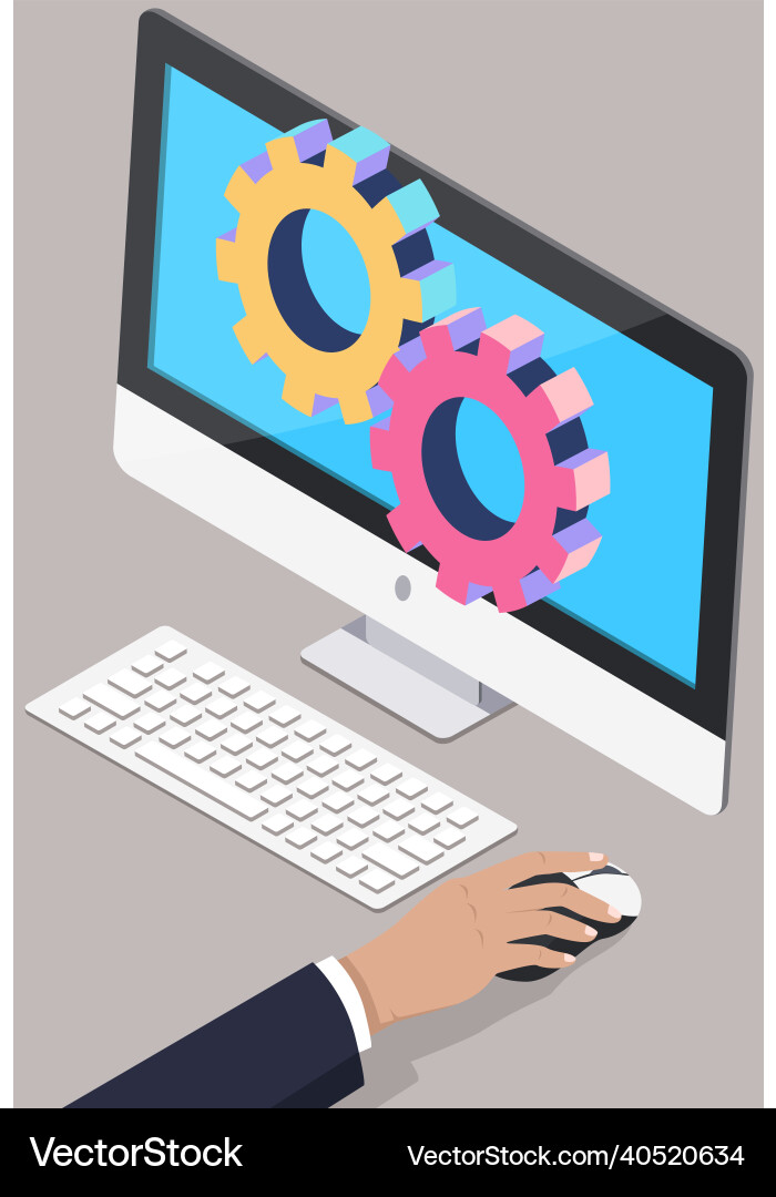 Working with settigns program on computer monitor Vector Image