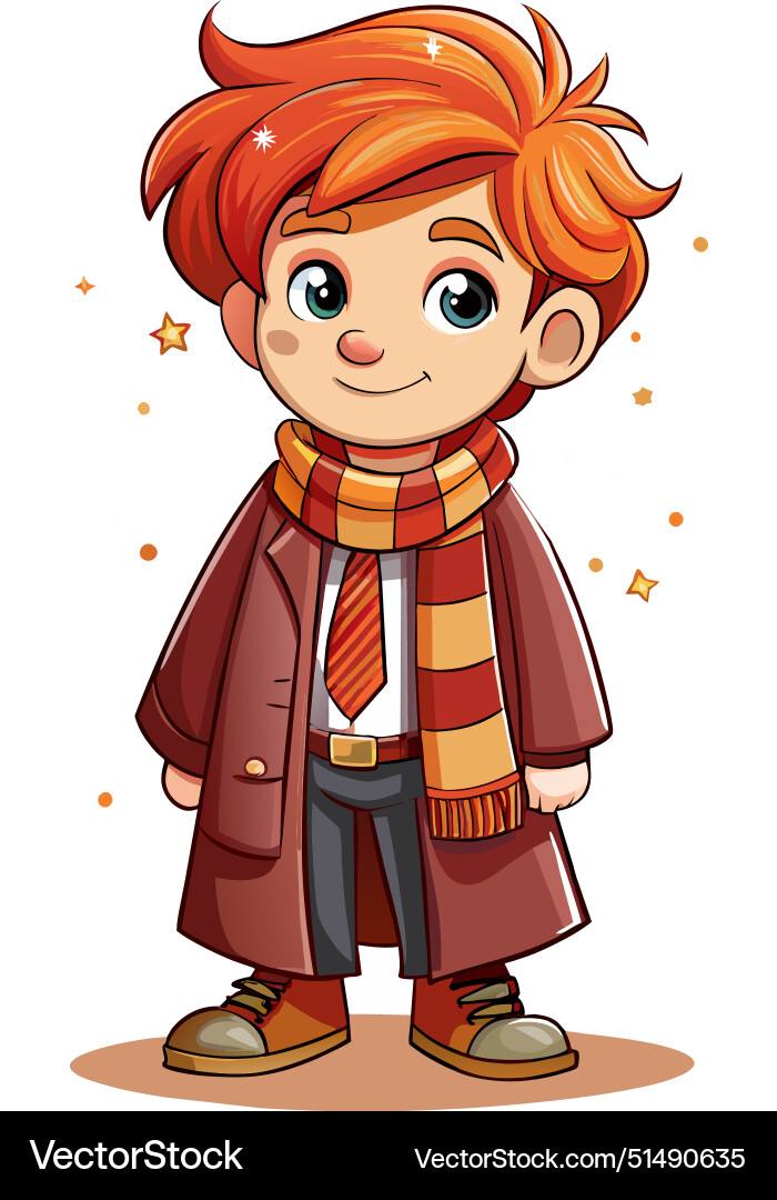 A cartoon wizard boy wearing scarf and tie Vector Image