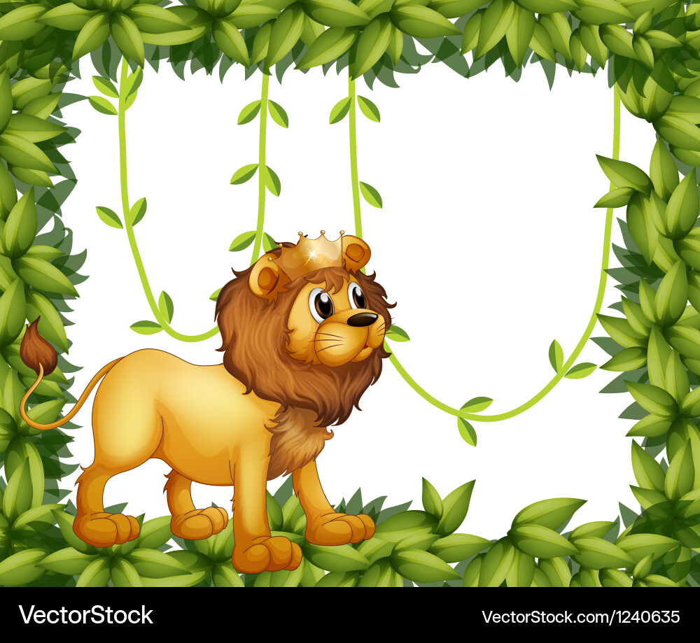 A king lion in leafy frame Royalty Free Vector Image